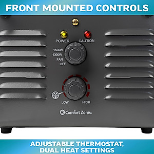 Comfort Zone Milkhouse Style Utility Space Heater with Adjustable Thermostat, Electric, Portable, 3-Prong Plug, Overheat Protection, & Tip-Over Switch, Ideal for Garage or Workshop, 1,500W, CZ798GR3