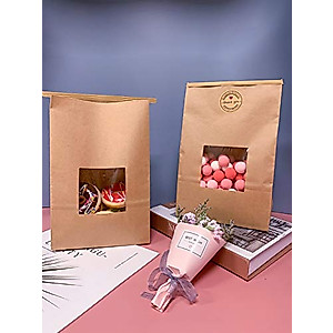 Cyblinia 50 Pack Brown Bakery Bags with Window Kraft Paper Bags Tin Tie Tab Lock Bags for Storing Cookie Dried Foods Snack
