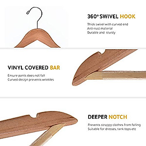 Quality Wooden Hangers - Semi Contoured Hanger Set in 20-Pack - Solid Wood Coat Hangers with Stylish Chrome Hooks - Heavy-Duty Clothes, Jacket, Shirt, Pants, Suit Curved Hangers (Natural, 20)