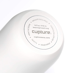Cupture TWIST-TOP Vacuum-Insulated Stainless Steel Travel Mug, 16 oz, Winter White