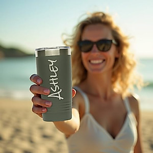 ETCHIFIED Personalized 20oz Stainless Steel Tumbler with Slider Lid - Vacuum Insulated Travel Mug, Add a Name - Keeps Hot or Cold for Hours