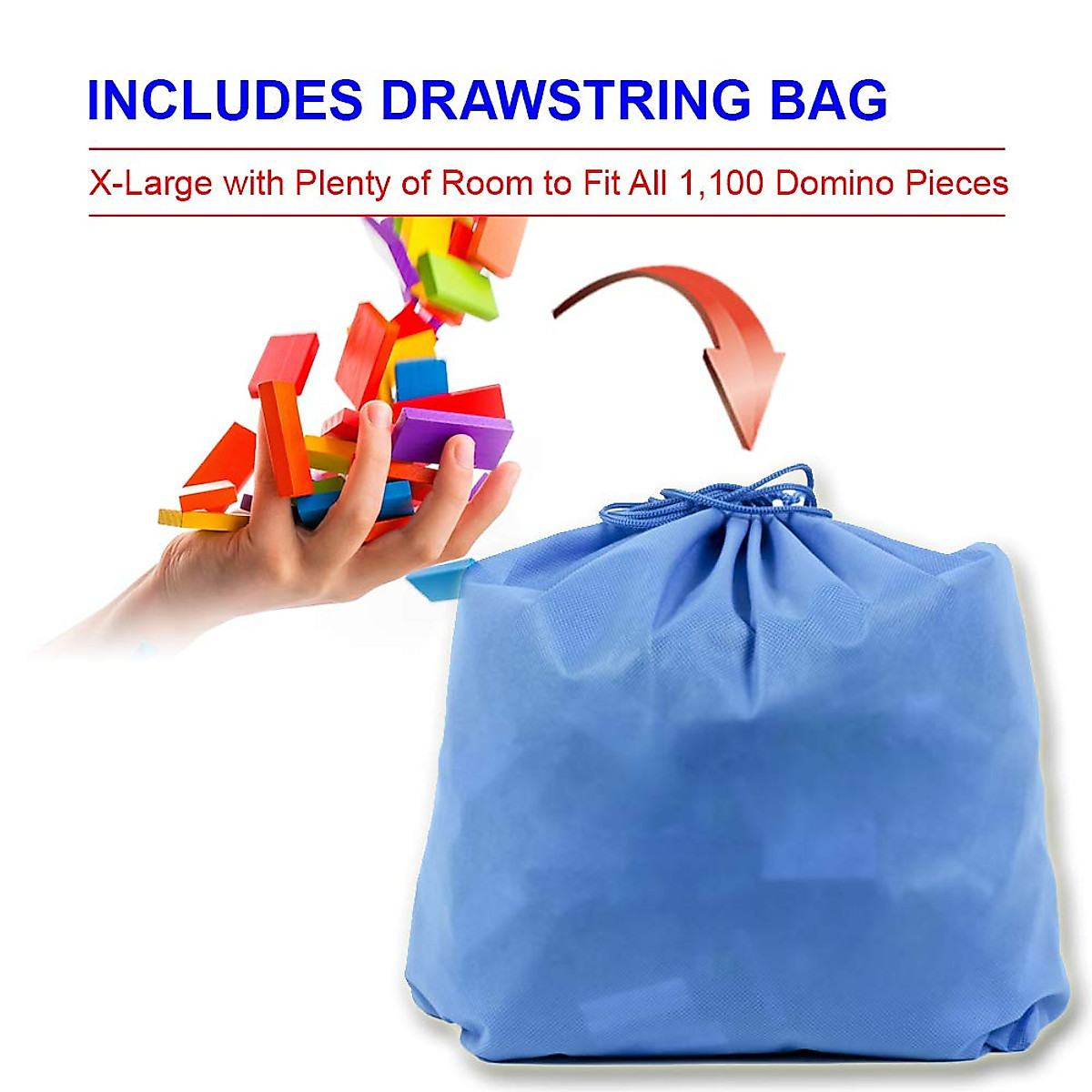 Dominolocity 1,100 Piece Wooden Dominoes Set - Colored Bulk Racing and Rally Building Blocks Kit, Colorful Wood Plain Blank Tiles Design for Stacking, Toppling, and Tumbling Races