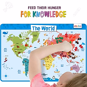 merka Kids Placemat Kids World Map Kids Placemats for Dining Table World Atlas Map Countries Continents and Oceans Non-Slip Reusable Placemats