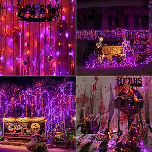 Joomer Orange Purple Halloween Lights 82FT 200 LED Connectable Halloween String Lights with 8 Modes Timer Waterproof Plug-In Orange Purple String Lights for Indoor Outdoor Halloween Decorations