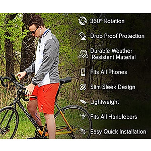 E Tronic Edge Bike Phone Mount - Rotating Cell Phone Holder for Bicycle Handlebar Compatible with iPhone 6 7 8 X 11 12 13 Samsung Galaxy (All-Terrain)