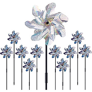ELECTRFIRE Pinwheels for Yard and Garden Reflective with Stakes 10 Pack, Extra Sparkly Pin Wheel for Garden Decoration, Outdoor Wind Catcher