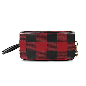 ALAZA PU Leather Small Crossbody Bag Purse Wallet Red Black Buffalo Lattice Plaid Cell Phone Bags with Adjustable Chain Strap & Multi Pocket