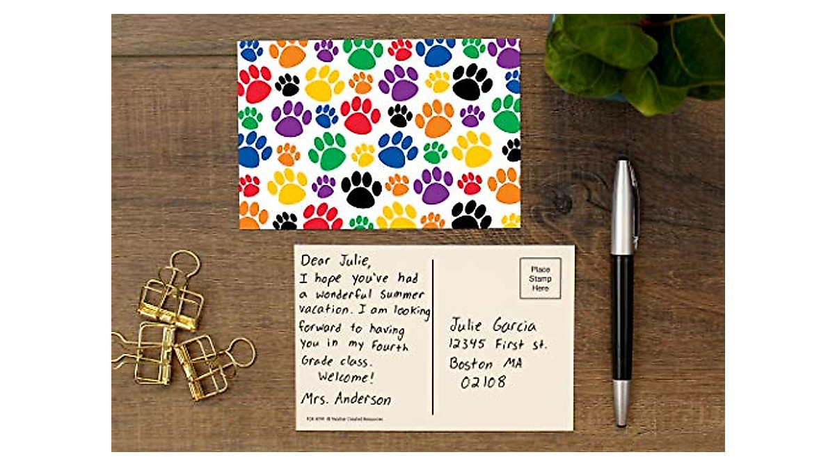 Teacher Created Colorful Paw Prints Postcards - 30 Pack