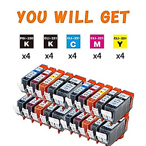 20-Pack Compatible PGI220 CLI221 Ink Cartridge PGI-220 CLI-221 Used for Canon PIXMA MX860 MX870 MP540 MP550 MP560 MP620 MP640 MP980 IP3600 IP4700 Printer (4XLBK/4BK/4C/4M/4Y), by EasyPrint