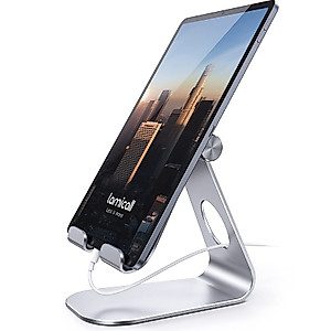 Lamicall Tablet Stand, Adjustable Tablet Holder - Desktop Stand Dock Holder Compatible with 4-13" Tablet Such as iPad Pro 11, 9.7, 10.5, 12.9 Air Mini 4 3 2, Kindle, Nexus, Tab, Silver