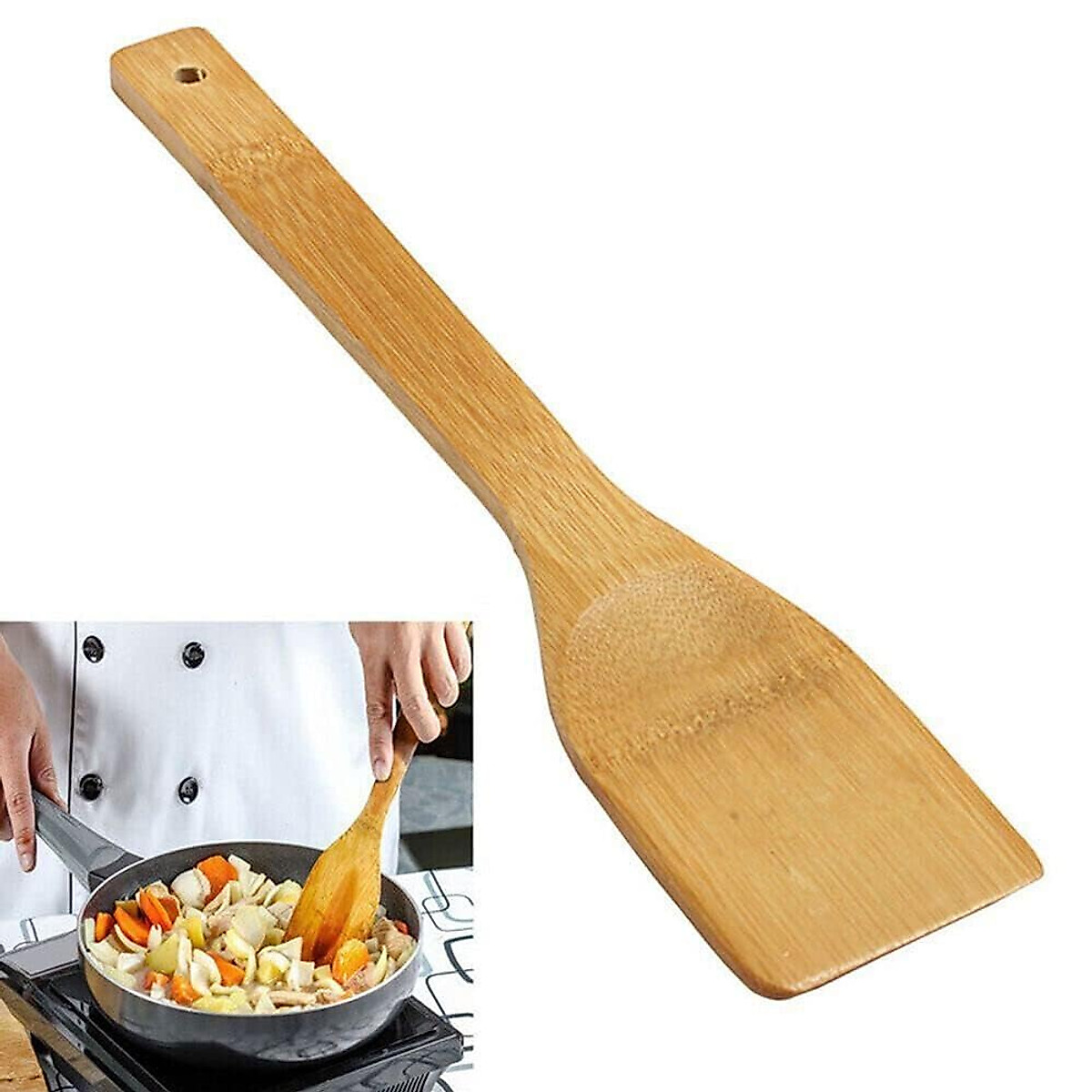 6PCS Kitchen Wooden Bamboo Utensils Spatula Spoon Shovel Cooking Healthy Tools 12inch