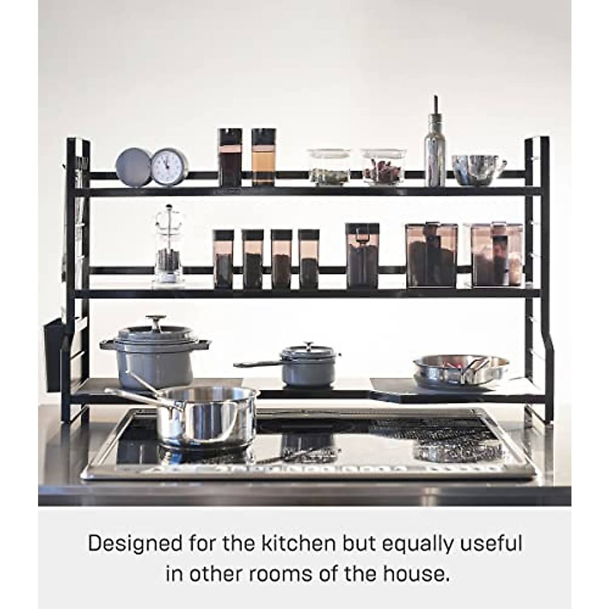 Yamazaki Home Sturdy, Standing Stovetop Kitchen Rack/Spice Shelves | Steel | Countertop Shelf, One Size, Black