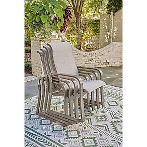 Signature Design by Ashley Beach Front Casual Outdoor Stackable Faux Leather Sling Arm Chair, Set of 4, Light Brown
