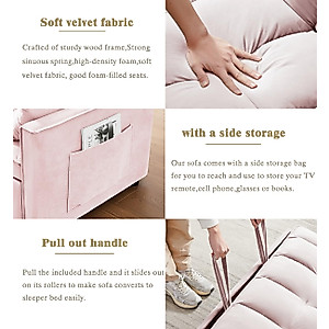 3 in 1 Convertible Velvet Loveseat Futon Couch Bed for Small Spaces - Pull Out Sofa Bed, Adjustable Backrest, Lumbar Pillows (Pink)