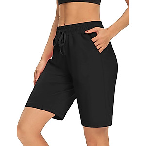 DIBAOLONG Womens Yoga Shorts Loose Comfy Drawstring Lounge Bermuda Shorts with 3 Pockets Black 2XL