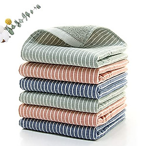 Pidada Hand Towels Set of 2 Striped Pattern 100% Cotton Absorbent Soft Towel for Bathroom 13.4 x 29.1 Inch (Orange Pink)