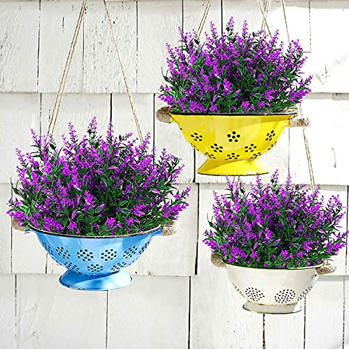 12 Bundles Artificial Lavender Flowers, Greenery Bushes Bouquet, Faux Plastic Greenery for Indoor Outside Hanging Plants, Plastic Fake Plants Flowers Home Garden Wedding Party Decor (Fuchsia)