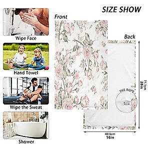 Pink Roses Flowers Hand Towels Set of 2, Highly Absorbent Soft Cotton Face Towels Bathroom Decorative Towel for Beach Gym Spa Shower, 16x28In