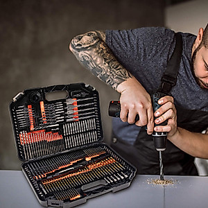 ETERNA Drill Bit Set, 246 PCS Titanium HSS Drill Bit Kit Screwdriver Bit Kit, with Carry Case for Metal, Masonry, Wood, Plastics Cement Drilling