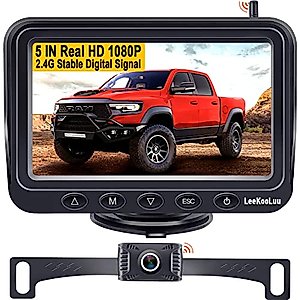 LeeKooLuu Wireless Backup Camera for Trucks HD 1080P Support 2 Rear View Camera for Cars Sedans Minivans Stable Digital Signal IP69 Waterproof Night Vision Grid Lines DIY Setting F08