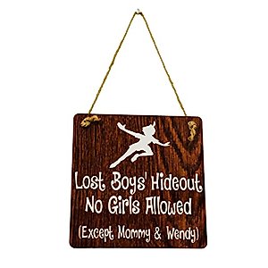 Lost Boys' Hideout - Peter Pan Nursery - Sign Door Hanger - Gift Present for Baby Shower Boy's Room