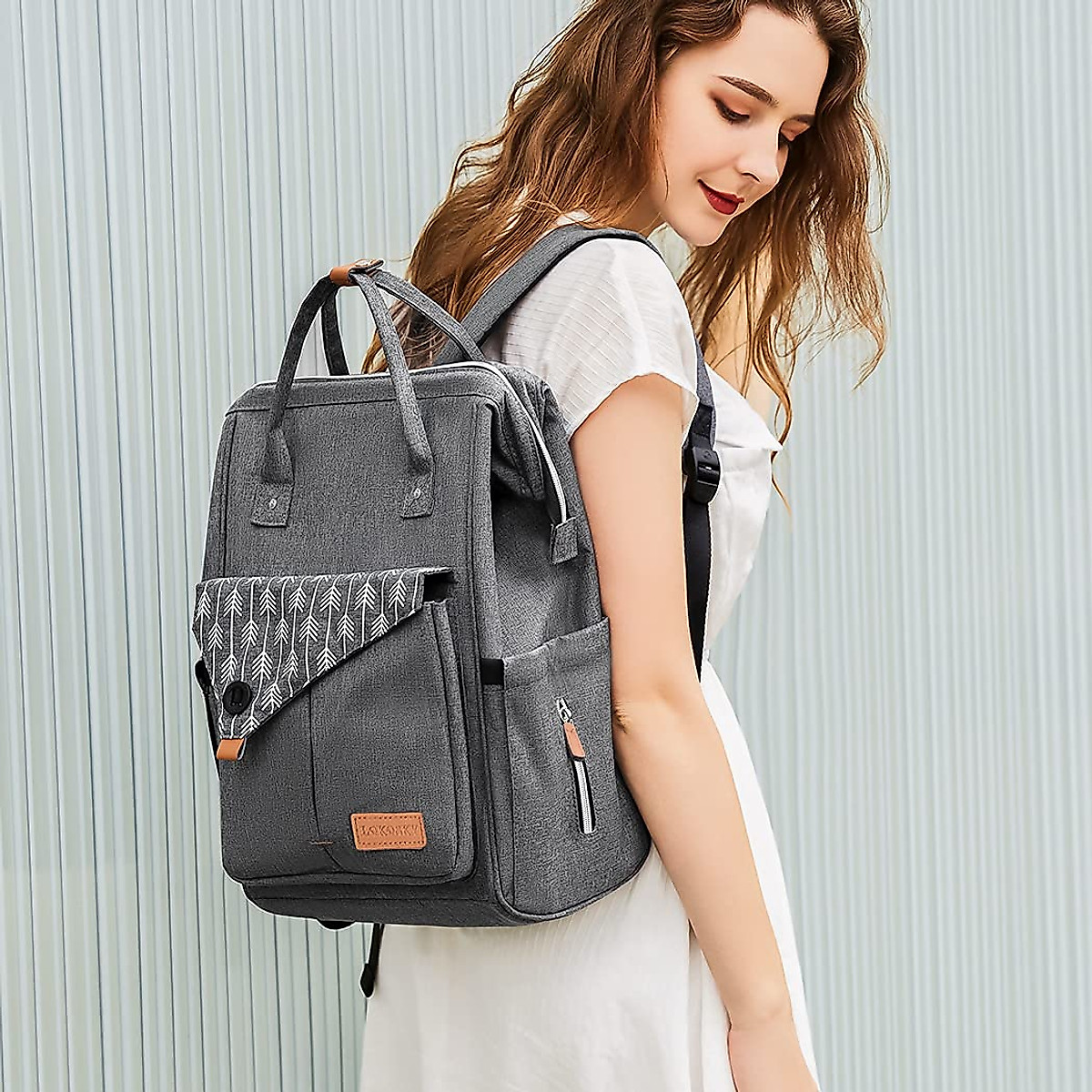 Lekesky Diaper Bag Backpack, Baby Diaper Bag for Mom Travel Back Pack with Changing Pad and Stroller Straps, Unisex and Stylish, Grey