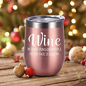 GINGPROUS Wine Tumbler for Women, Stainless Steel Wine Tumbler with Lid and Straw, Funny Insulated Wine Tumbler Idea for Mom Friends Wife Nurse Coworker Aunt Teacher (12 Oz, Rose Gold)