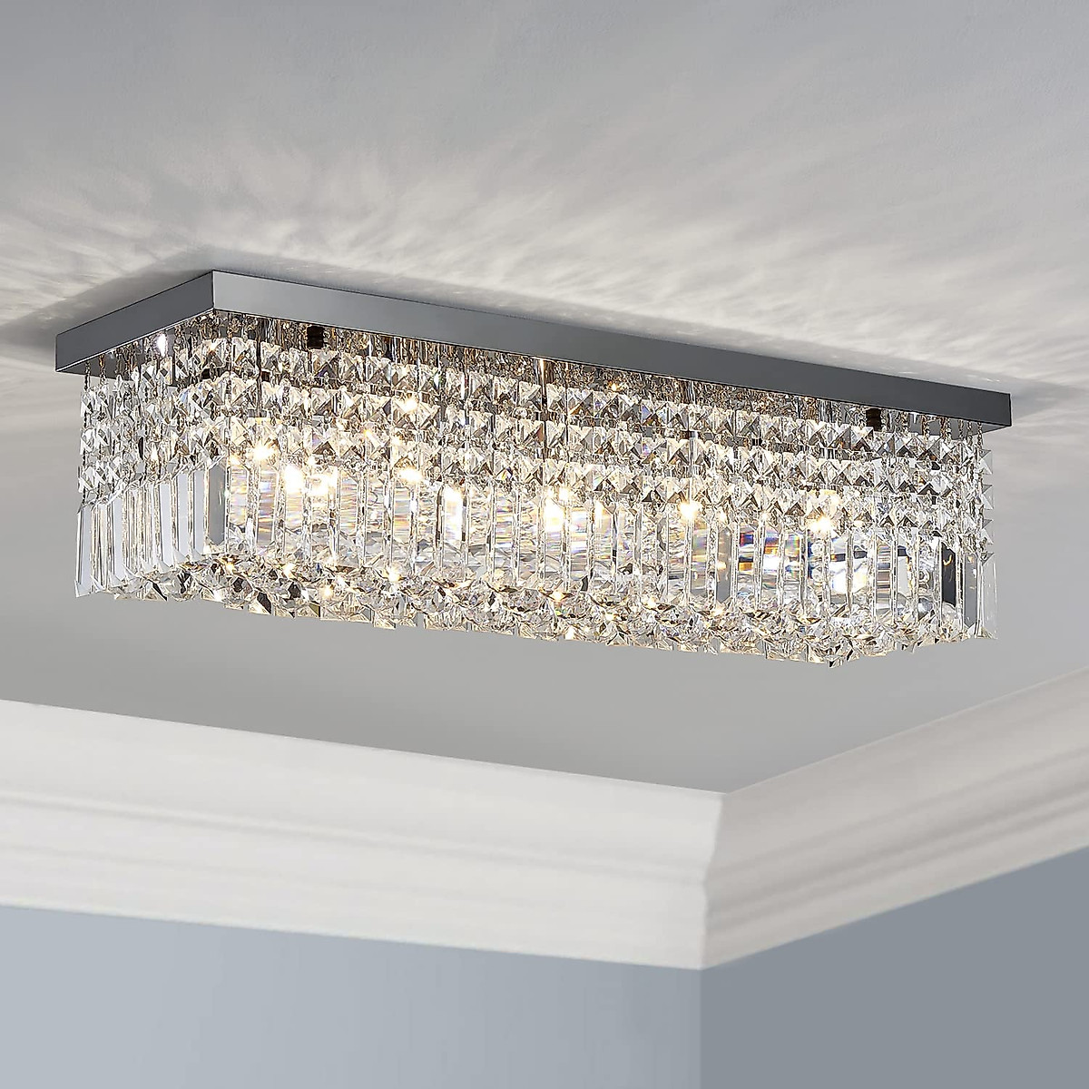 Saint Mossi 22010 5-Lights Modern K9 Crystal Chandelier, Island Design, Flush Mount Ceiling Light, H9 x W10 x L31, Clear Crystal & Pearl Black Finish