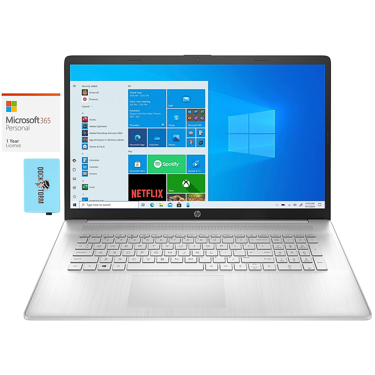 HP 17t-cn000 Home & Business Laptop (Intel i5-1135G7 4-Core, 64GB RAM, 256GB SATA SSD, Intel Iris Xe, 17.3" Touch HD+ (1600x900), WiFi, Bluetooth, Win 10 Pro) with MS 365 Personal, Hub