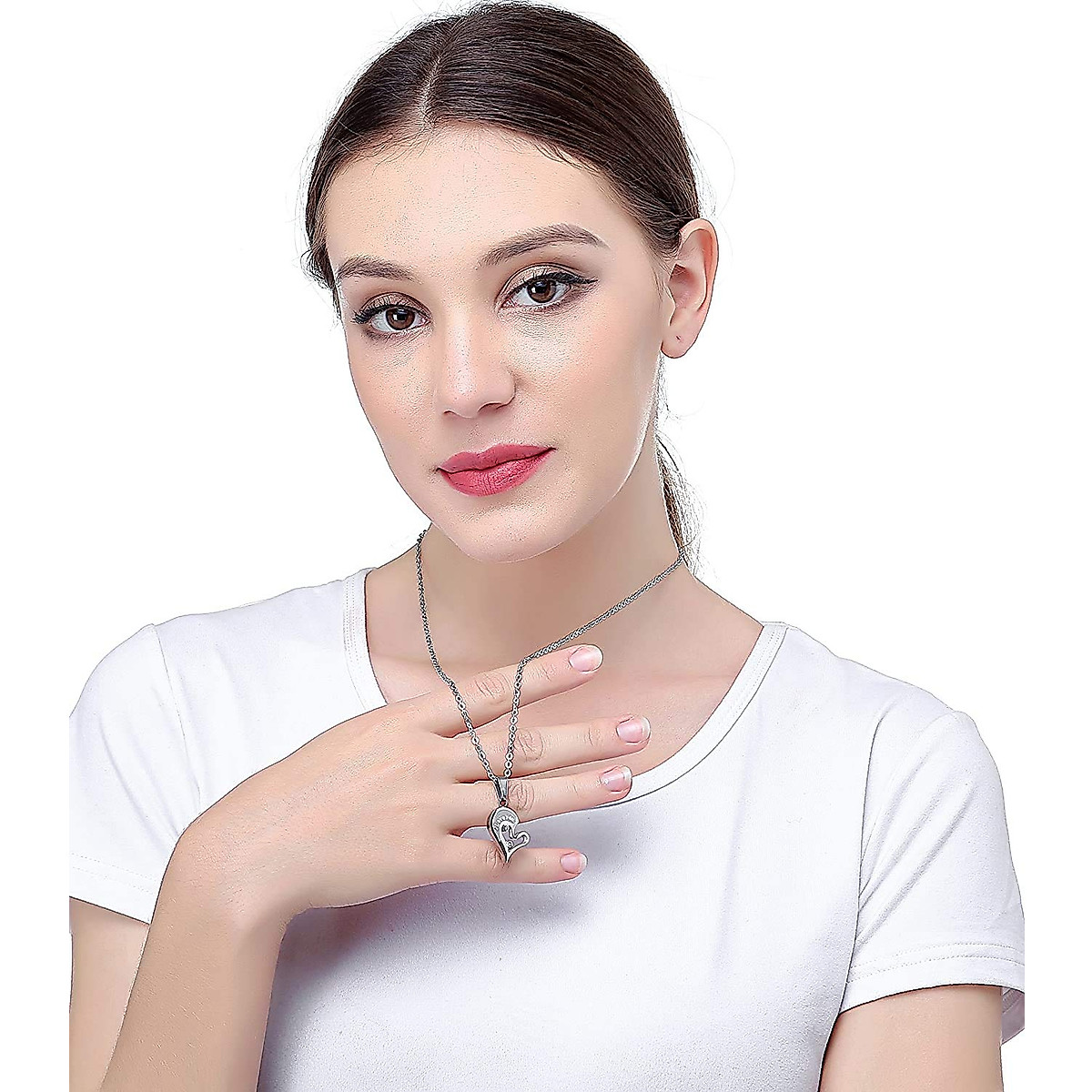 Jstyle Stainless Steel Mens Womens Couple Necklace Pendant Love Heart CZ Puzzle Matching