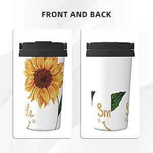 WANGXUEE Smile Face Sunflower Print 500ml Stainless Steel Travel Tumbler Double Wall Vacuum Insulated Coffee Mug