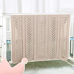 mimixiong Cotton Baby Blanket Knitted Crochet Receiving Crib Nursery Swaddling Blankets for Newborn Baby Boy Girl White 30x40 Inch