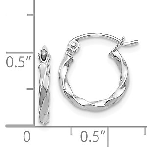 14K White Gold Twisted Round Hoop Earrings