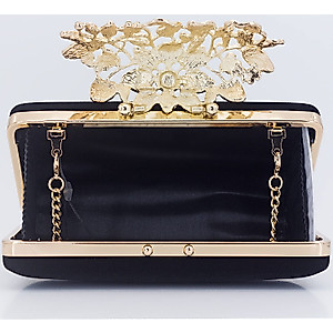 MagicLove Womens Evening Bag with Rhinestone Crystal Flower Closure Velvet Clutch Purse for Wedding Party Black