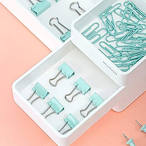 4-in-1 Boxed Binder Clips and Paper Clips Thumbtacks Set Assorted Sizes Small Medium Mini Paper Clamps Bulk for Office School Supplies Teachers Classroom Daily use (Light Green)