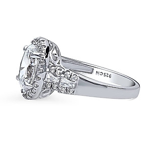 BERRICLE Sterling Silver Halo Wedding Engagement Rings Oval Cut Cubic Zirconia CZ Statement Art Deco Ring for Women, Rhodium Plated Size 6