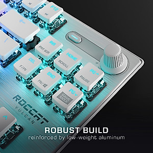ROCCAT Vulcan TKL Pro PC USB-C Gaming Keyboard, Linear Optical Titan Switch, AIMO RGB Lighting, Tenkeyless Mechanical Feel Speed Keystroke, Low Profile Ergonomic Design for Wrist Rest Support, White