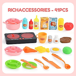 Playhiland Kids Kitchen Playset, 4 in 1Play Kitchen for Kids Ages 4-8, Converted into a Trolley Box, 41Pcs Play Kitchen Accessories, Toddler Kitchen Playset, The Best Gift for Boys and Girls