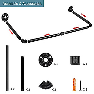 Terby Industrial Pipe Clothing Rack Wall Mounted Garment Rod Multi-Purpose Retro Black Closet Rod Bar for Hanging Clothes, Laundry Room, Bathroom and Retail Store