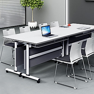 Foldable Meeting Table Set of 2, Conference Rooms Training Rooms Flip Top Mobile Training Table, Rectangular Rolling Splicing Multifunctional Computer Desk(2pcs 47.2inx19.7inx29.5in, White)