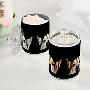 2 Pack Qtip Holder Dispenser Husky Dog Look Apothecary Jars with Lids Dog Plastic Acrylic Bathroom Vanity Countertop Canister Storage Organizer for Cotton Ball,Swabs,Pads,Floss