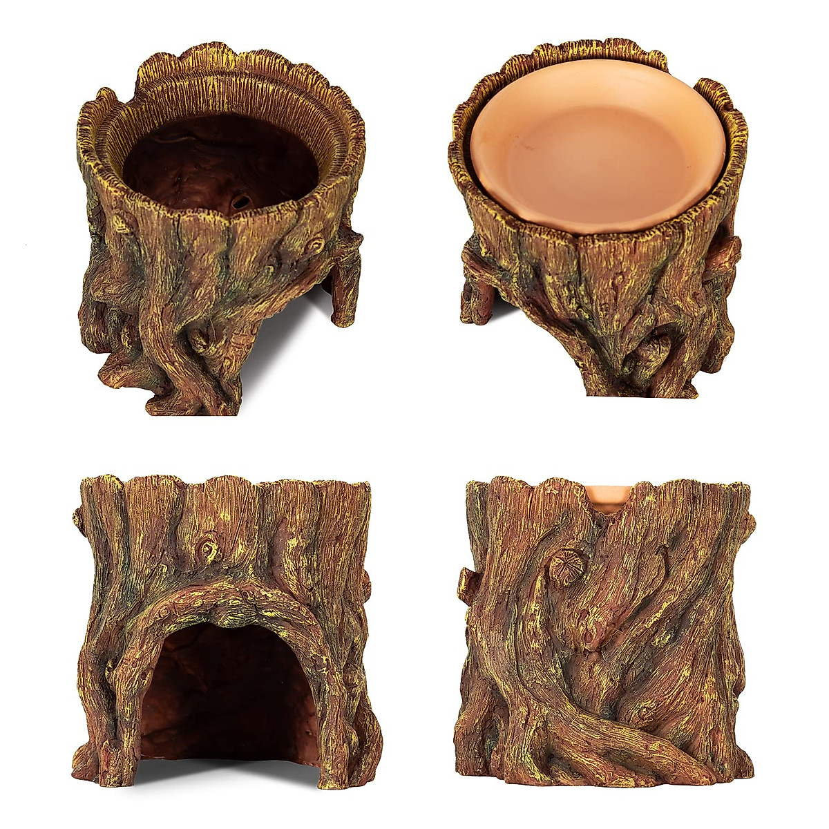 REPTIZOO Reptile Hide Cave Resin Moisture Keeping Reptile Cave with Clay Water Basin Humidifying Help Shedding for Reptile Amphibians Leopard Gecko