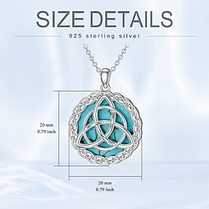 BETHZA Celtic Necklace 925 Sterling Silver Genuine Turquoise Trinity Knot Pendant Good Luck Irish Jewelry Gift for Women Christmas St. Patrick's Day