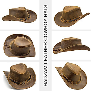 HADZAM Leather Cowboy hat Shapeable into Outback hat, Australian Hats for Men & Women (US, Alpha, Large, Brown)