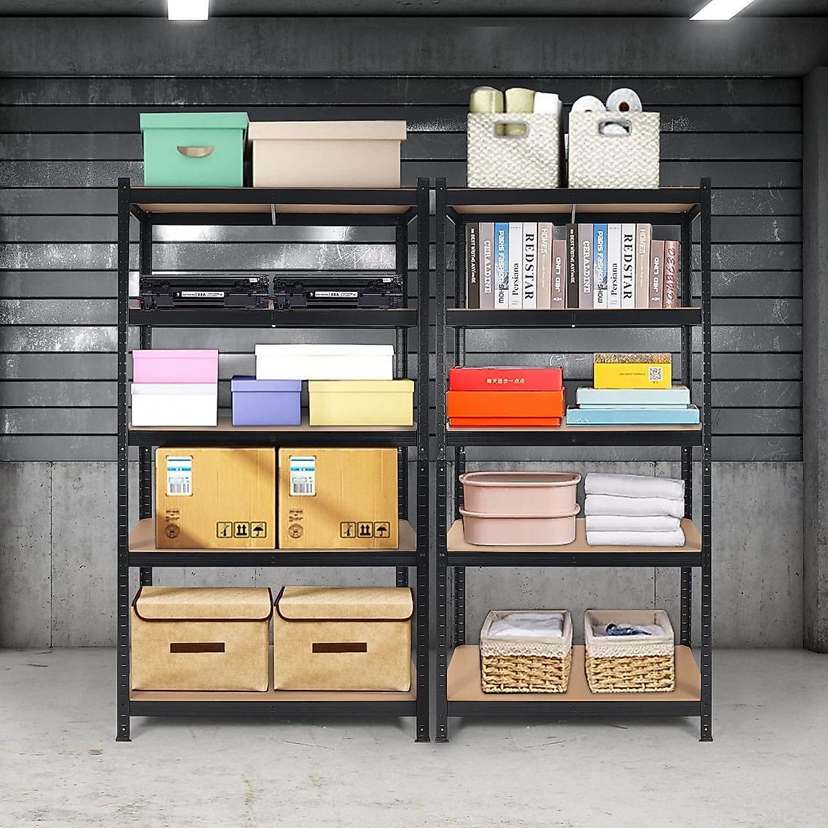 CIERRSSCVV 5-Tier Adjustable Cube Storage Shelf, Metal Shelves for Heavy Duty Storage, Garage Storage Shelves, Book Shelf Organizer for Bedroom, Bakers Racks for Kitchens