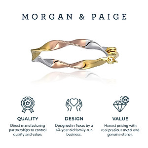 MORGAN & PAIGE Three-Tone Twisted Hoop Earrings for Women - 18K Yellow and Rose Gold Plated 925 Sterling Silver, Lightweight Small Oval Hoops with Secure Latch Back Clasp