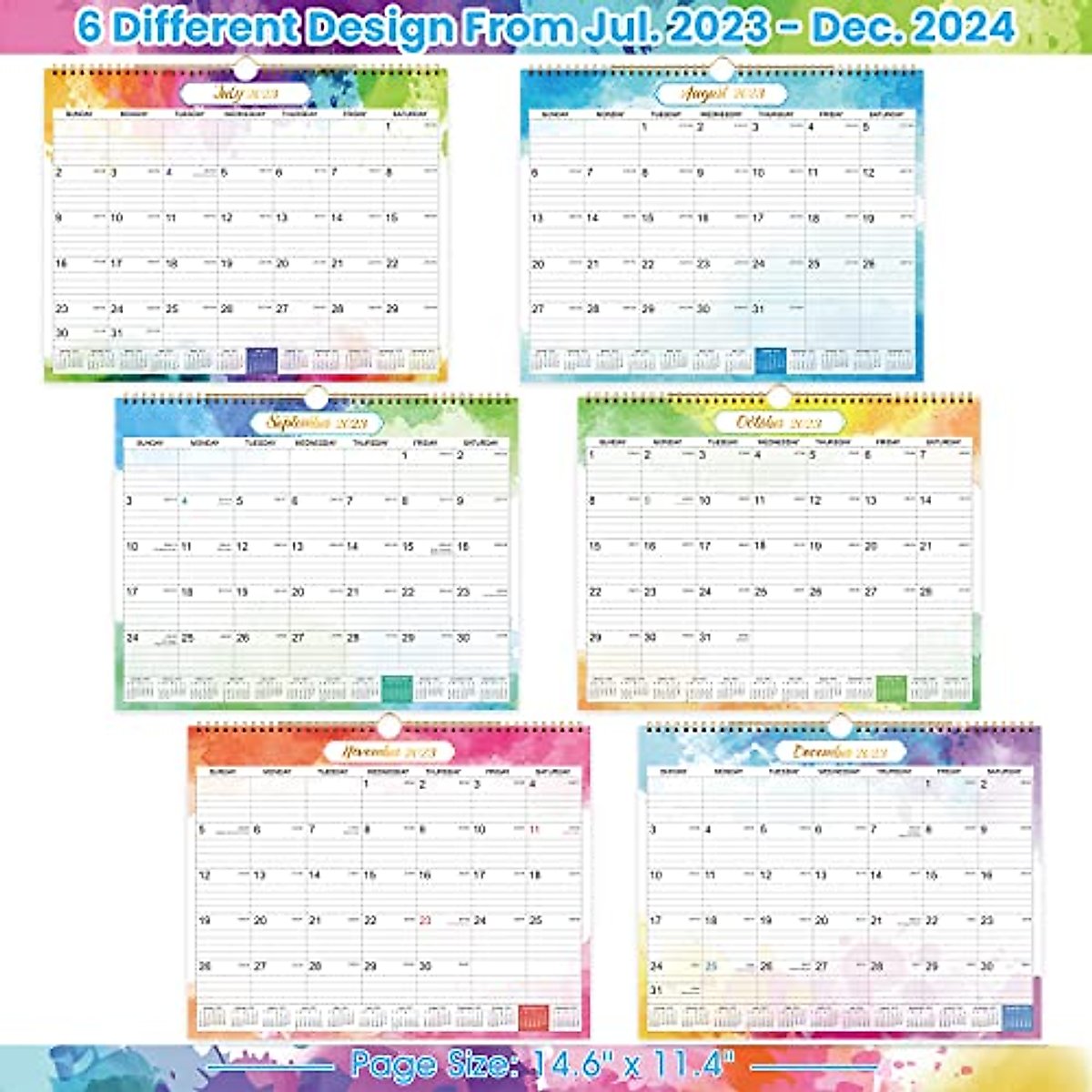 2023-2024 Wall Calendar - Jul.2023 - Dec.2024, 18 Months Wall Calendar 2023-2024, Monthly Calendar with Julian Date, 15 x 11.5 in, Twin-Wire Binding, Great for Hanging on The Wall, Color Design