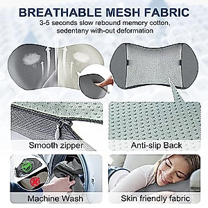 Dikuer Lumbar Support Pillow for Office Chair and Car Seat with Adjustable Strap, Anti-Slip Back Support Pillow for Lower Back Pain Relief, Ergonomic Memory Foam with Washable Cover for Bed, Travel