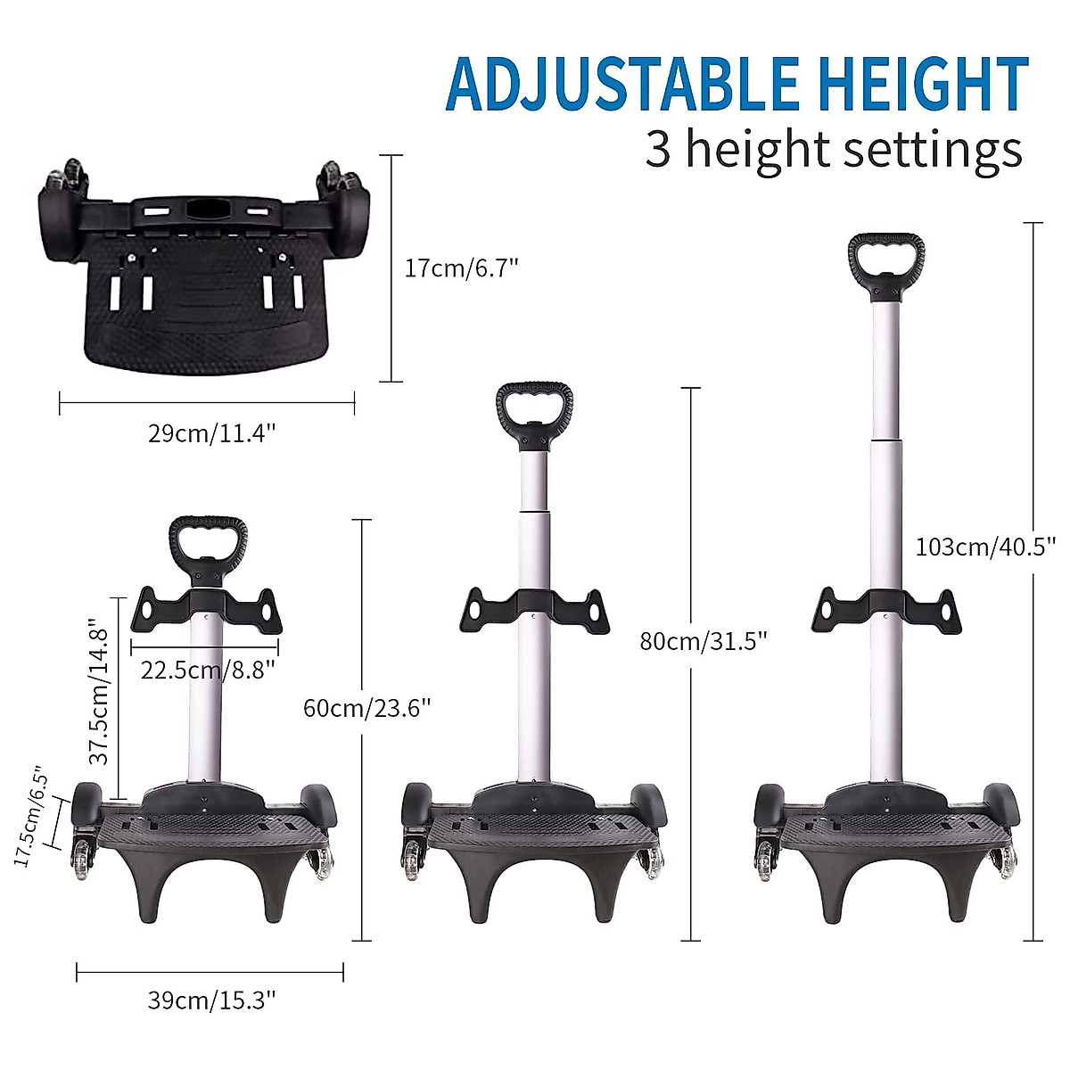 Backpack Trolley, Wheeled Cart Aluminum Alloy, Folding Trolley Cart for Schoolbag, 6 Wheels Luggage Cart