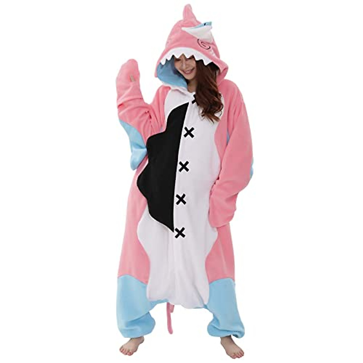 SAZAC Lovely Zombie Shark Kigurumi Onesie Jumpsuit Halloween Costume (Pink)